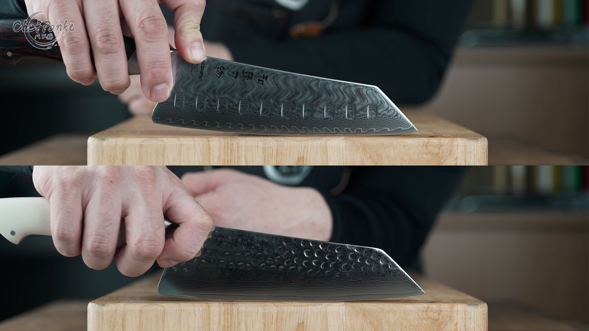 Hezhen Elegant Series Santoku Knife Review VG10 vs. 14Cr14MoVNb - ChefPanko